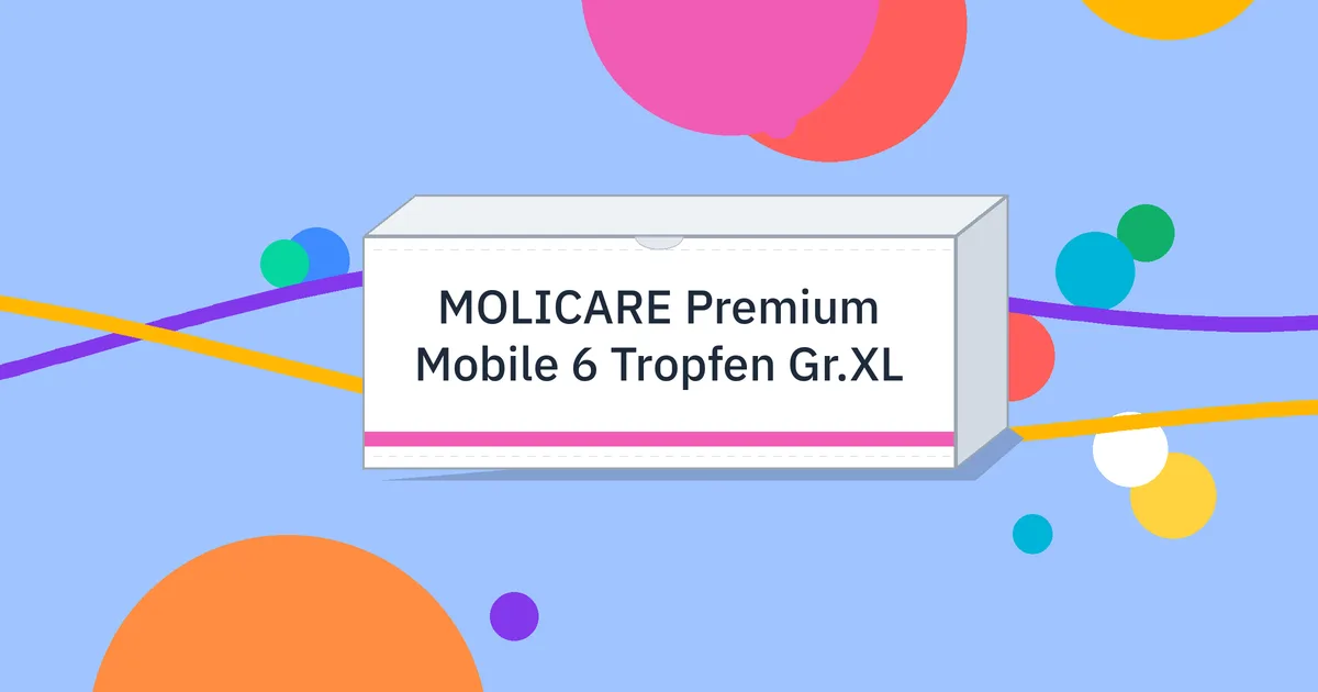 Symbolbild: Packung mit der Aufschrift MOLICARE Premium Mobile 6 Tropfen Gr.XL (PZN 14442925) – Verfügbarkeit und Bezug in Apotheken in Frankfurt am Main