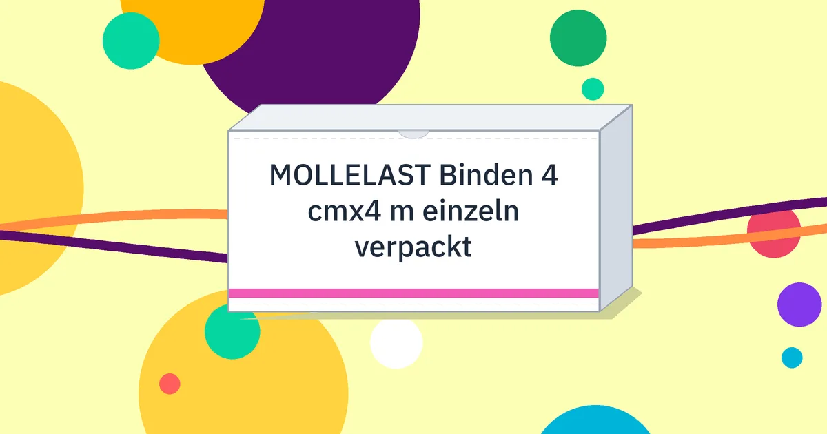 Symbolbild: Packung mit der Aufschrift MOLLELAST Binden 4 cmx4 m einzeln verpackt (PZN 15420860) – Verfügbarkeit und Bezug in Apotheken in Frankfurt am Main