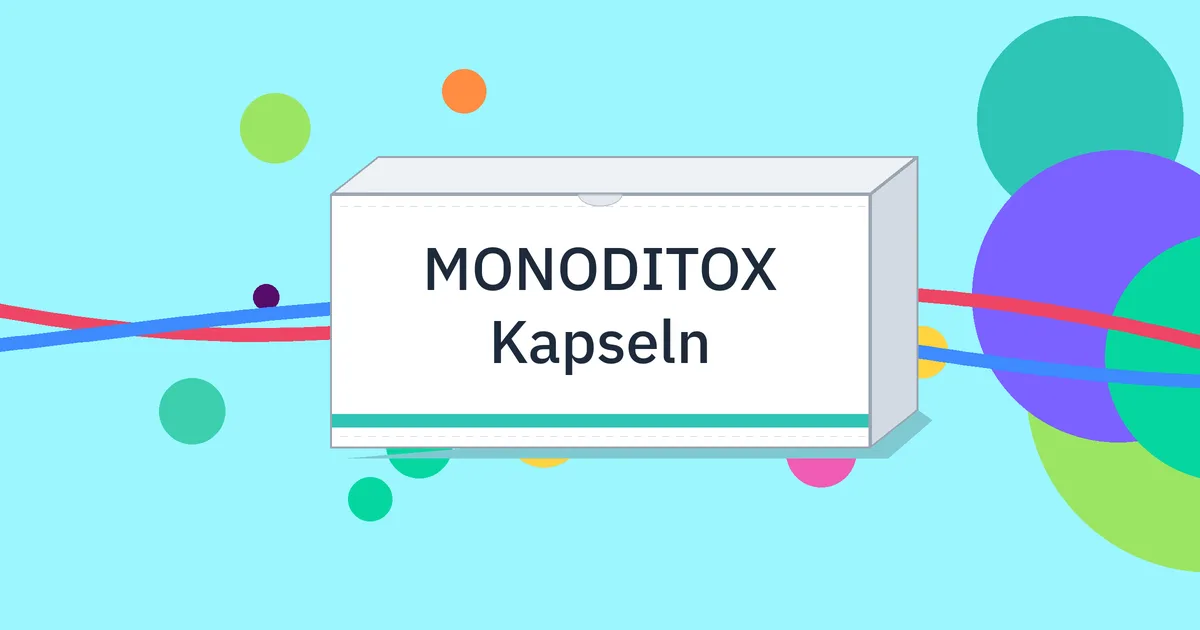 Symbolbild: Packung mit der Aufschrift MONODITOX Kapseln (PZN 15999529) – Verfügbarkeit und Bezug in Apotheken in Frankfurt am Main