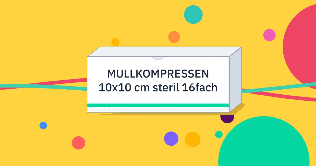 Symbolbild: Packung mit der Aufschrift MULLKOMPRESSEN 10x10 cm steril 16fach (PZN 07385948) – Verfügbarkeit und Bezug in Apotheken in Frankfurt am Main