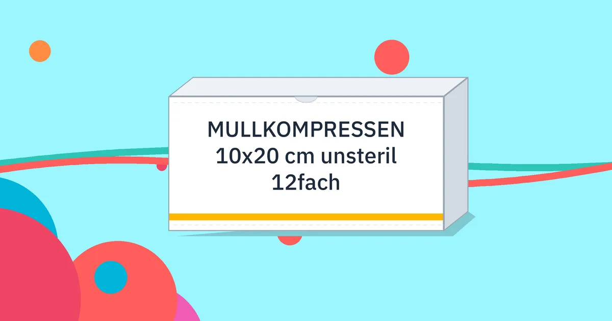 Symbolbild: Packung mit der Aufschrift MULLKOMPRESSEN 10x20 cm unsteril 12fach (PZN 00963750) – Verfügbarkeit und Bezug in Apotheken in Frankfurt am Main