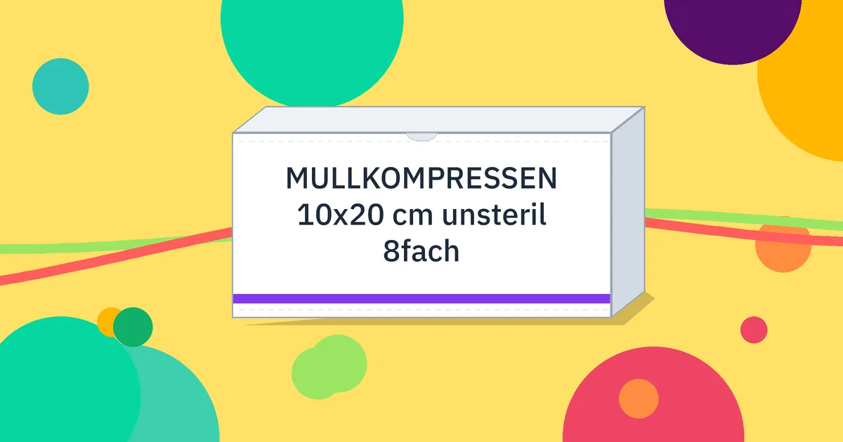 Symbolbild: Packung mit der Aufschrift MULLKOMPRESSEN 10x20 cm unsteril 8fach (PZN 07389024) – Verfügbarkeit und Bezug in Apotheken in Frankfurt am Main