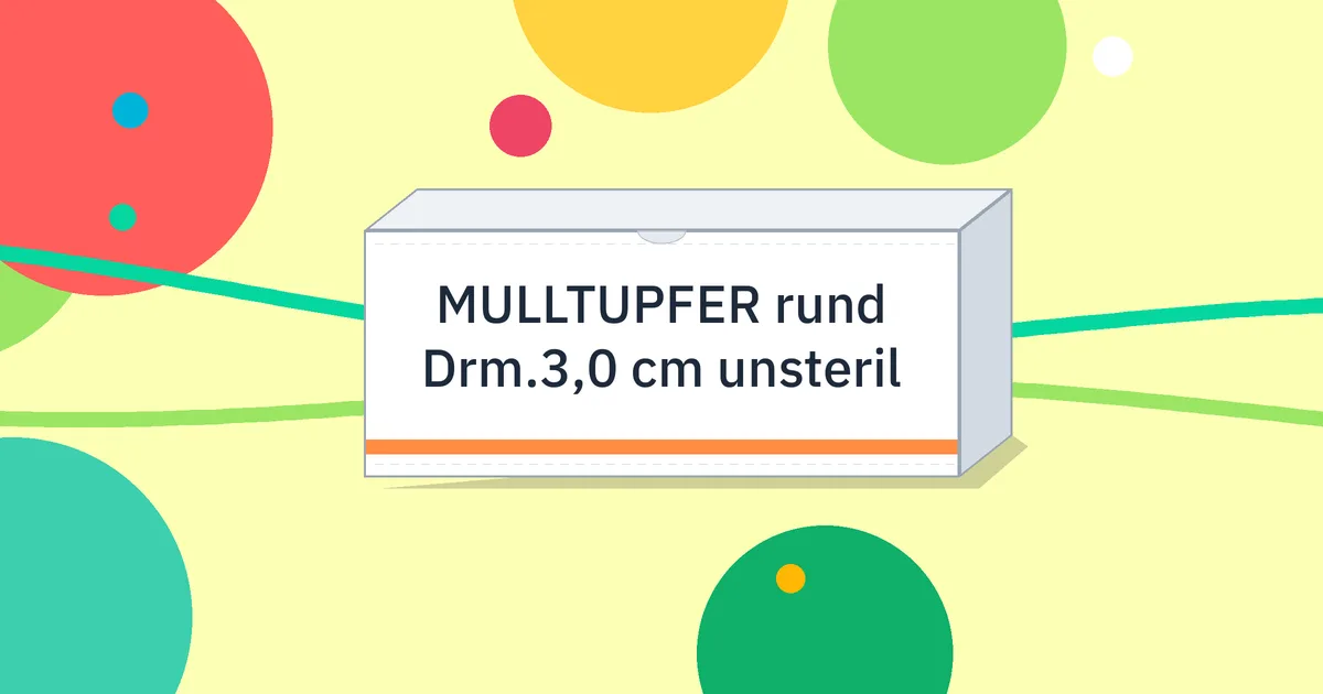 Symbolbild: Packung mit der Aufschrift MULLTUPFER rund Drm.3,0 cm unsteril (PZN 03894794) – Verfügbarkeit und Bezug in Apotheken in Frankfurt am Main