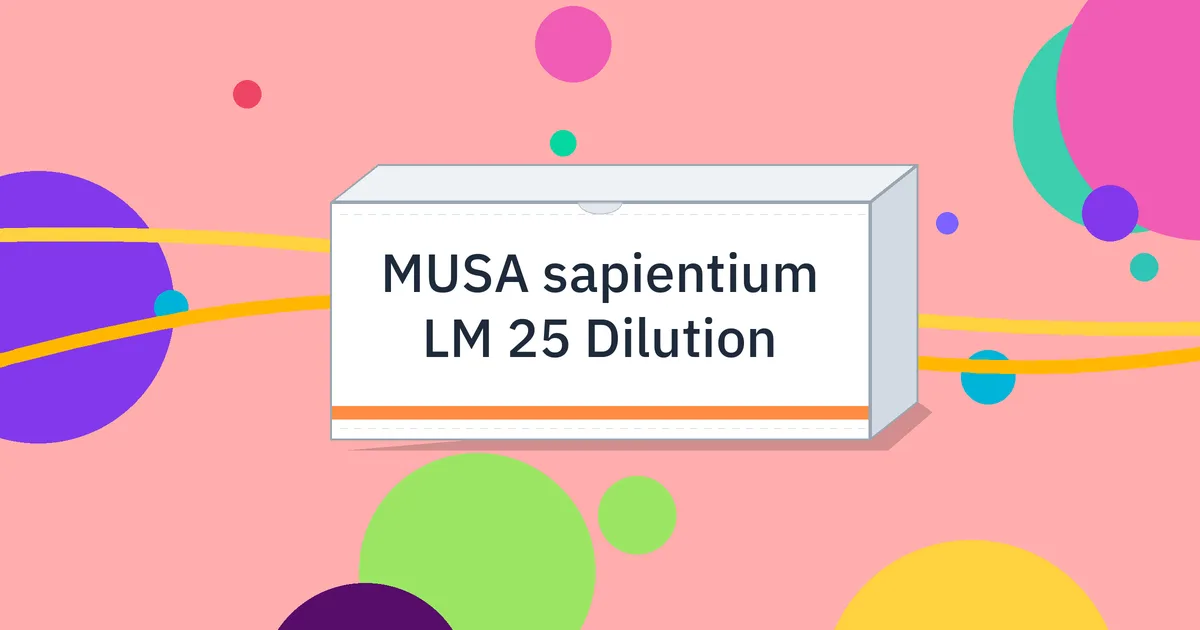 Symbolbild: Packung mit der Aufschrift MUSA sapientium LM 25 Dilution (PZN 13611840) – Verfügbarkeit und Bezug in Apotheken in Frankfurt am Main