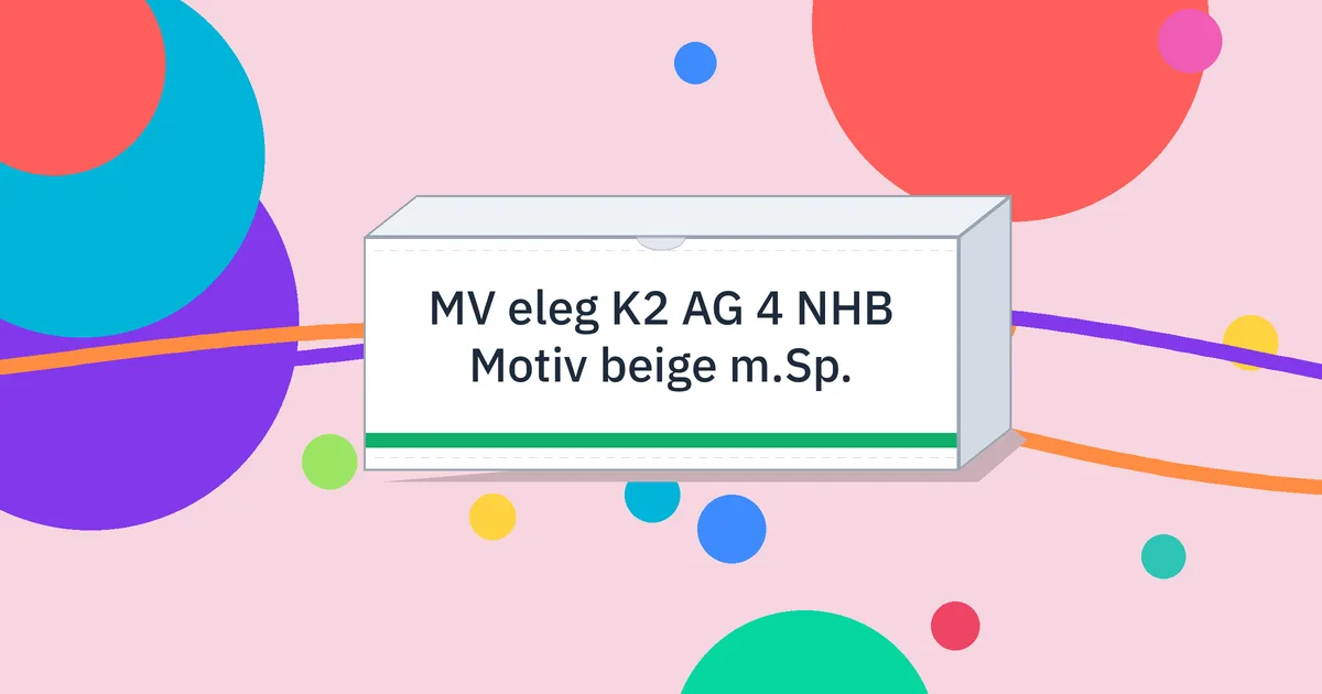 Symbolbild: Packung mit der Aufschrift MV eleg K2 AG 4 NHB Motiv beige m.Sp. (PZN 15722609) – Verfügbarkeit und Bezug in Apotheken in Frankfurt am Main