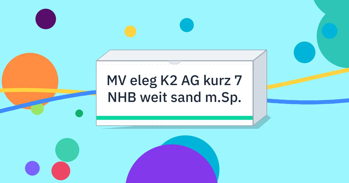 Symbolbild: Packung mit der Aufschrift MV eleg K2 AG kurz 7 NHB weit sand m.Sp. (PZN 18925282) – Verfügbarkeit und Bezug in Apotheken in Frankfurt am Main
