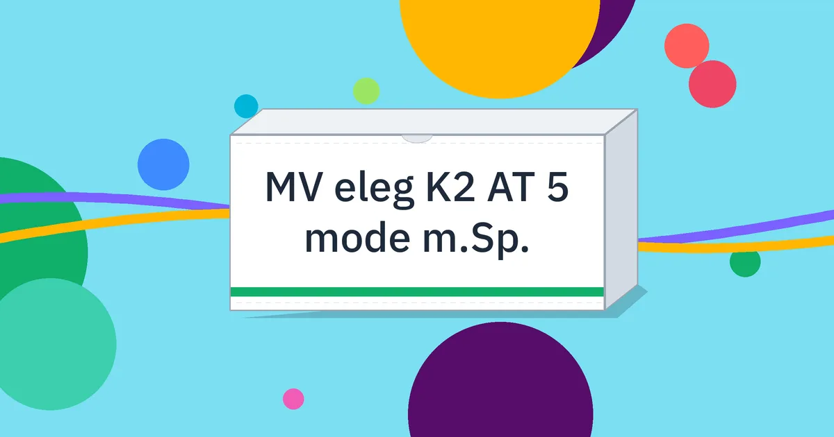 Symbolbild: Packung mit der Aufschrift MV eleg K2 AT 5 mode m.Sp. (PZN 06884879) – Verfügbarkeit und Bezug in Apotheken in Frankfurt am Main