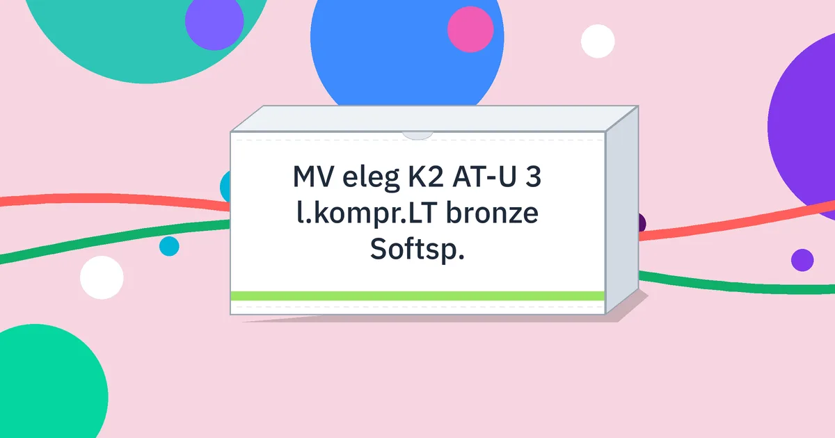 Symbolbild: Packung mit der Aufschrift MV eleg K2 AT-U 3 l.kompr.LT bronze Softsp. (PZN 15289489) – Verfügbarkeit und Bezug in Apotheken in Frankfurt am Main