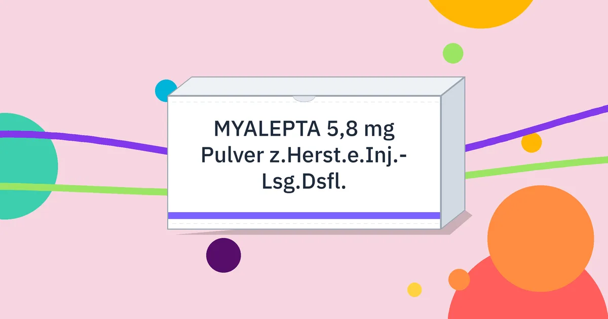 Symbolbild: Packung mit der Aufschrift MYALEPTA 5,8 mg Pulver z.Herst.e.Inj.-Lsg.Dsfl. (PZN 14042315) – Verfügbarkeit und Bezug in Apotheken in Frankfurt am Main