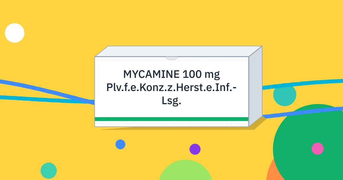 Symbolbild: Packung mit der Aufschrift MYCAMINE 100 mg Plv.f.e.Konz.z.Herst.e.Inf.-Lsg. (PZN 17386179) – Verfügbarkeit und Bezug in Apotheken in Frankfurt am Main