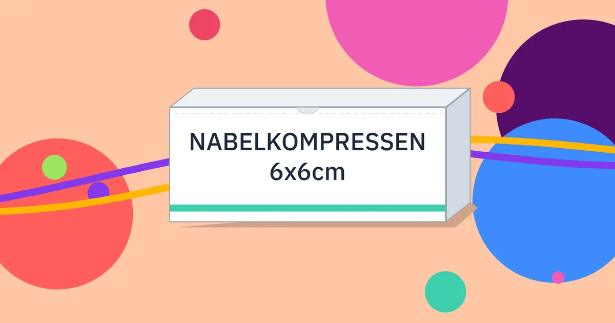 Symbolbild: Packung mit der Aufschrift NABELKOMPRESSEN 6x6cm (PZN 01722764) – Verfügbarkeit und Bezug in Apotheken in Frankfurt am Main