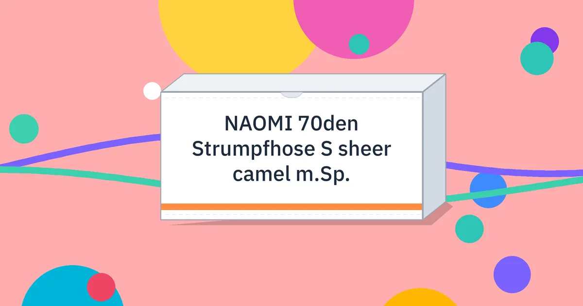 Symbolbild: Packung mit der Aufschrift NAOMI 70den Strumpfhose S sheer camel m.Sp. (PZN 16179774) – Verfügbarkeit und Bezug in Apotheken in Frankfurt am Main
