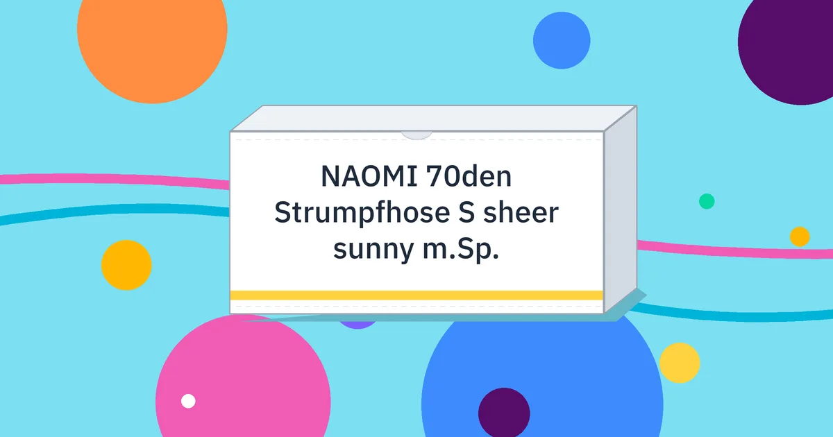 Symbolbild: Packung mit der Aufschrift NAOMI 70den Strumpfhose S sheer sunny m.Sp. (PZN 16179975) – Verfügbarkeit und Bezug in Apotheken in Frankfurt am Main