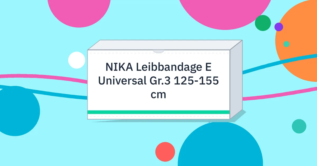 Symbolbild: Packung mit der Aufschrift NIKA Leibbandage E Universal Gr.3 125-155 cm (PZN 18172196) – Verfügbarkeit und Bezug in Apotheken in Frankfurt am Main