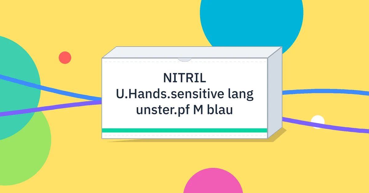 Symbolbild: Packung mit der Aufschrift NITRIL U.Hands.sensitive lang unster.pf M blau (PZN 10947657) – Verfügbarkeit und Bezug in Apotheken in Frankfurt am Main