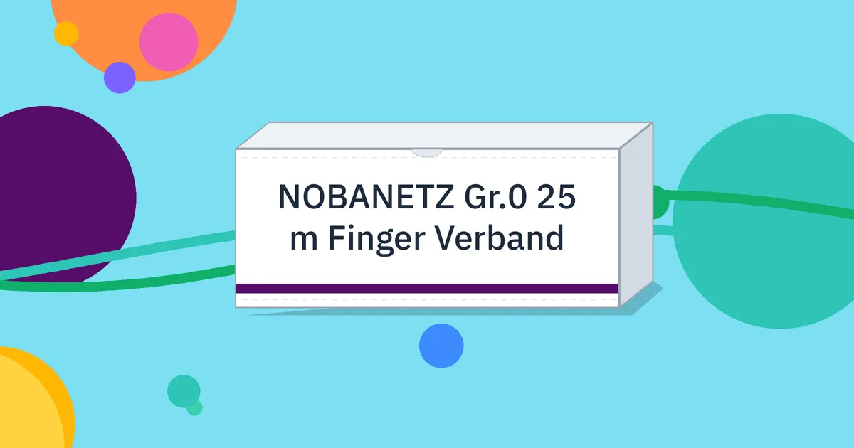 Symbolbild: Packung mit der Aufschrift NOBANETZ Gr.0 25 m Finger Verband (PZN 07571579) – Verfügbarkeit und Bezug in Apotheken in Frankfurt am Main