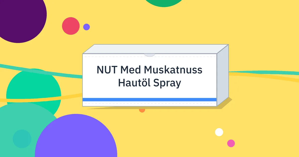 Symbolbild: Packung mit der Aufschrift NUT Med Muskatnuss Hautöl Spray (PZN 07568235) – Verfügbarkeit und Bezug in Apotheken in Frankfurt am Main
