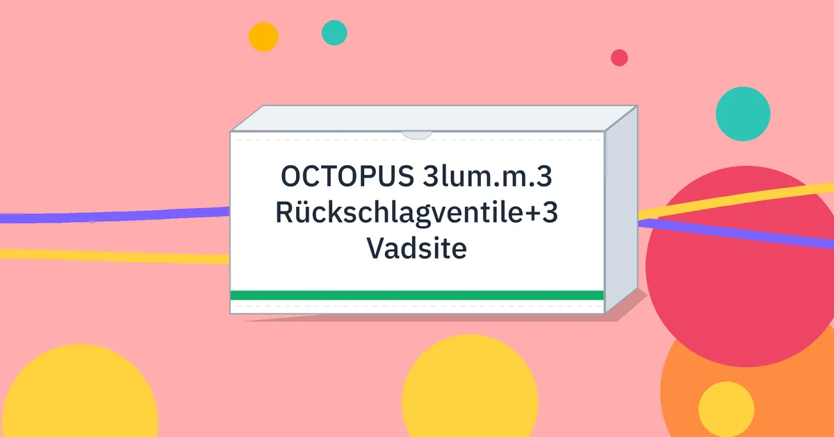 Symbolbild: Packung mit der Aufschrift OCTOPUS 3lum.m.3 Rückschlagventile+3 Vadsite (PZN 16506345) – Verfügbarkeit und Bezug in Apotheken in Frankfurt am Main