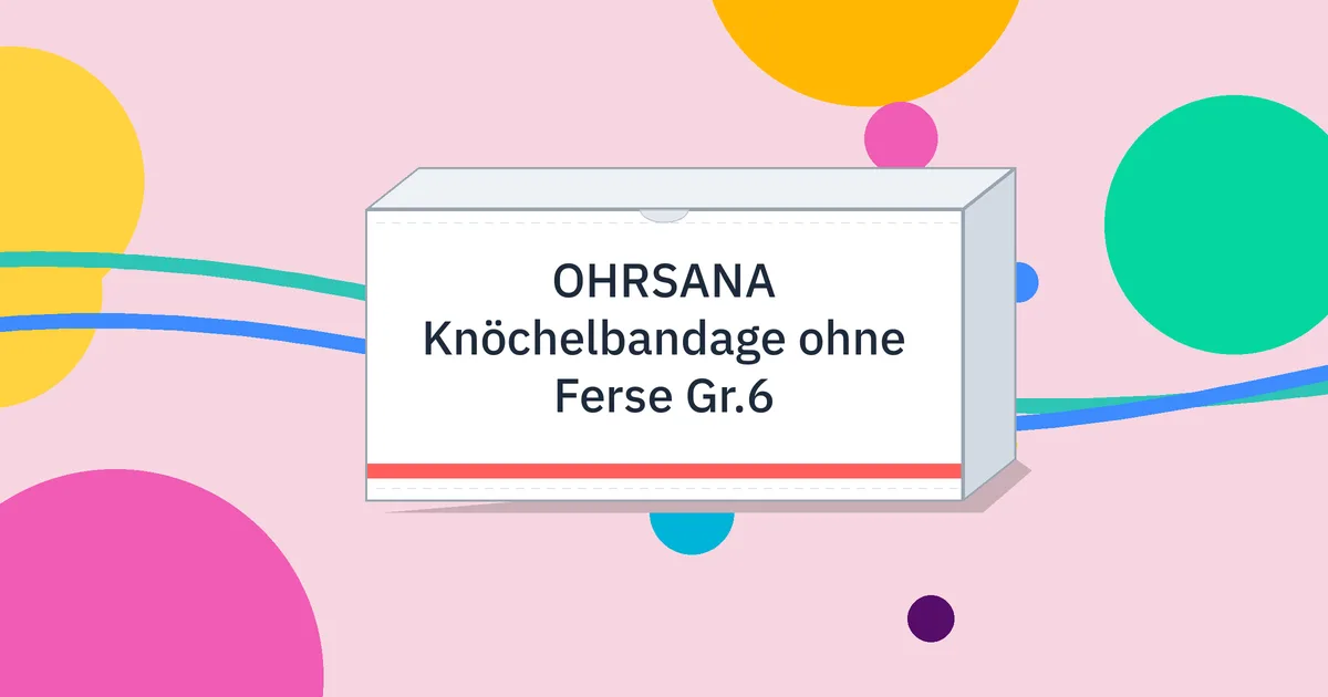 Symbolbild: Packung mit der Aufschrift OHRSANA Knöchelbandage ohne Ferse Gr.6 (PZN 02669575) – Verfügbarkeit und Bezug in Apotheken in Frankfurt am Main