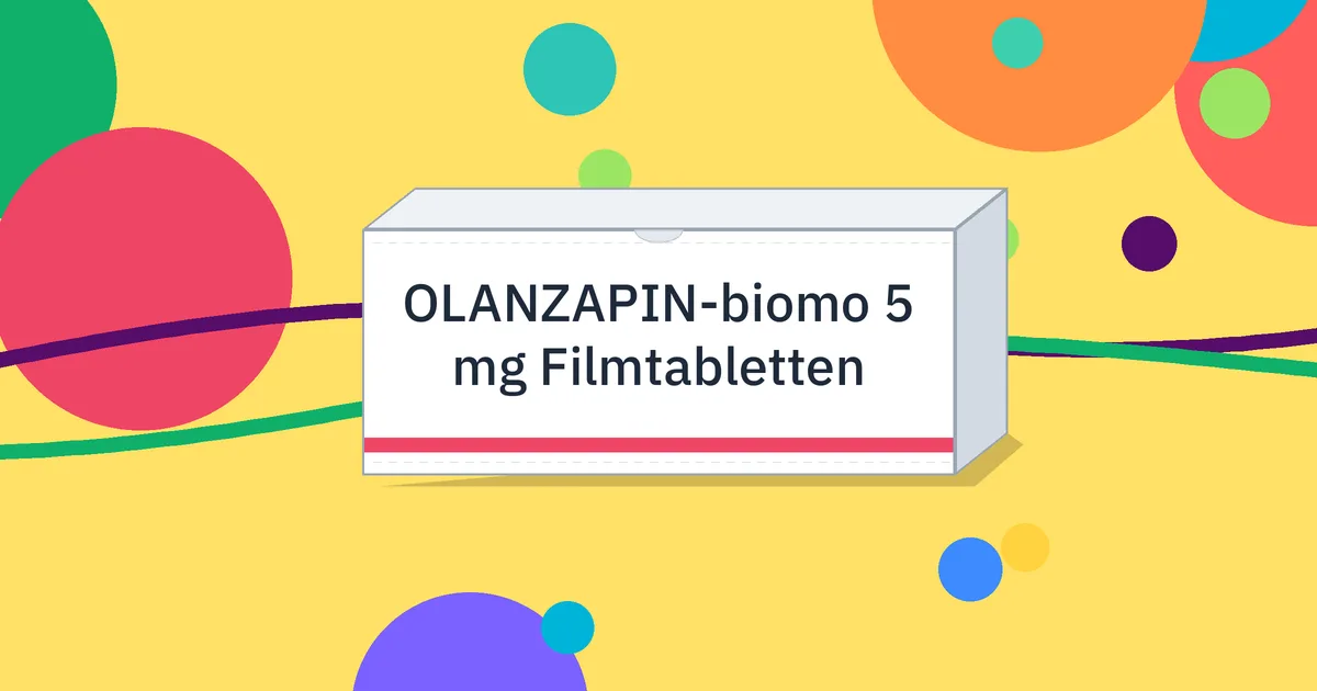 Symbolbild: Packung mit der Aufschrift OLANZAPIN-biomo 5 mg Filmtabletten (PZN 08801389) – Verfügbarkeit und Bezug in Apotheken in Frankfurt am Main