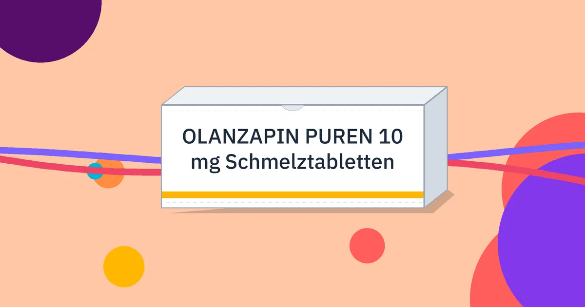 Symbolbild: Packung mit der Aufschrift OLANZAPIN PUREN 10 mg Schmelztabletten (PZN 18700790) – Verfügbarkeit und Bezug in Apotheken in Frankfurt am Main