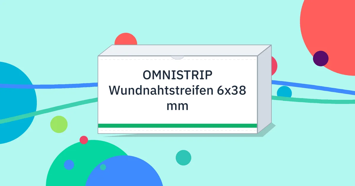 Symbolbild: Packung mit der Aufschrift OMNISTRIP Wundnahtstreifen 6x38 mm (PZN 00761644) – Verfügbarkeit und Bezug in Apotheken in Frankfurt am Main