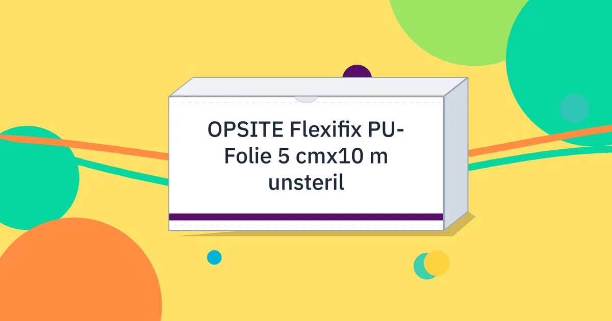 Symbolbild: Packung mit der Aufschrift OPSITE Flexifix PU-Folie 5 cmx10 m unsteril (PZN 15403672) – Verfügbarkeit und Bezug in Apotheken in Frankfurt am Main