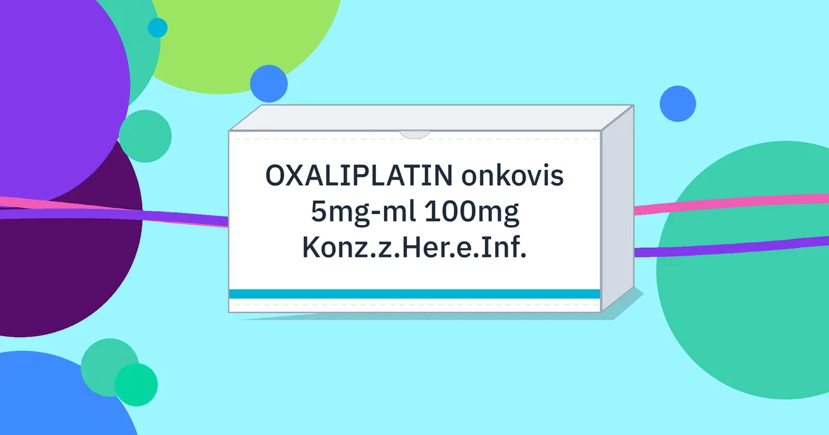 Symbolbild: Packung mit der Aufschrift OXALIPLATIN onkovis 5mg-ml 100mg Konz.z.Her.e.Inf. (PZN 09641373) – Verfügbarkeit und Bezug in Apotheken in Frankfurt am Main