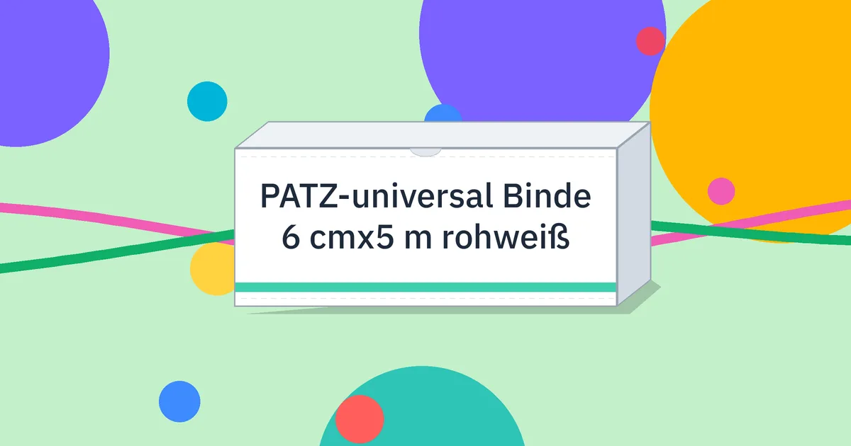 Symbolbild: Packung mit der Aufschrift PATZ-universal Binde 6 cmx5 m rohweiß (PZN 06813750) – Verfügbarkeit und Bezug in Apotheken in Frankfurt am Main
