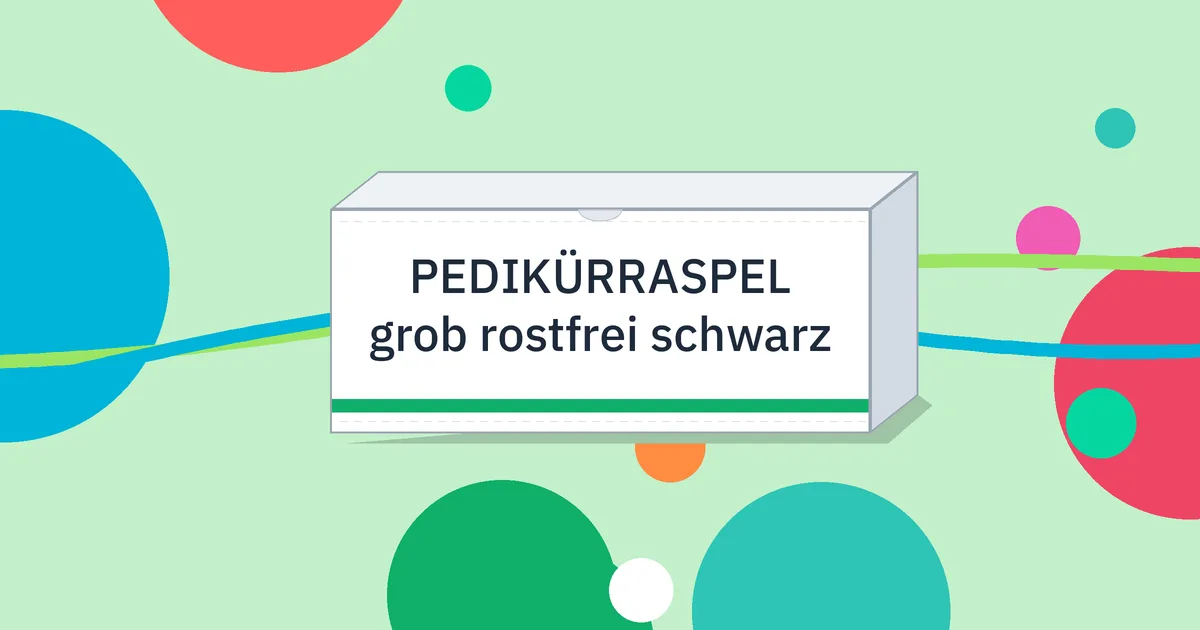 Symbolbild: Packung mit der Aufschrift PEDIKÜRRASPEL grob rostfrei schwarz (PZN 01523013) – Verfügbarkeit und Bezug in Apotheken in Frankfurt am Main