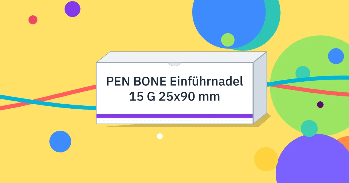 Symbolbild: Packung mit der Aufschrift PEN BONE Einführnadel 15 G 25x90 mm (PZN 16920501) – Verfügbarkeit und Bezug in Apotheken in Frankfurt am Main