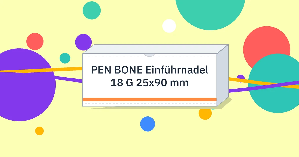 Symbolbild: Packung mit der Aufschrift PEN BONE Einführnadel 18 G 25x90 mm (PZN 16920582) – Verfügbarkeit und Bezug in Apotheken in Frankfurt am Main