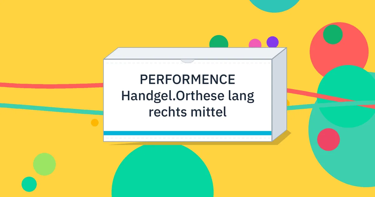 Symbolbild: Packung mit der Aufschrift PERFORMENCE Handgel.Orthese lang rechts mittel (PZN 04497724) – Verfügbarkeit und Bezug in Apotheken in Frankfurt am Main