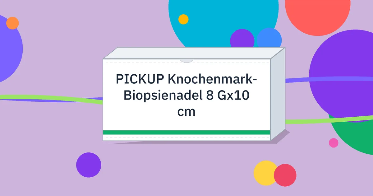 Symbolbild: Packung mit der Aufschrift PICKUP Knochenmark-Biopsienadel 8 Gx10 cm (PZN 16922173) – Verfügbarkeit und Bezug in Apotheken in Frankfurt am Main