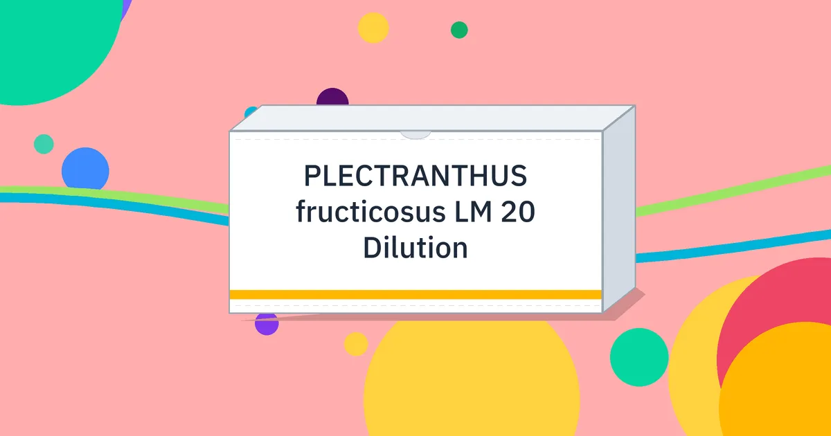 Symbolbild: Packung mit der Aufschrift PLECTRANTHUS fructicosus LM 20 Dilution (PZN 13648607) – Verfügbarkeit und Bezug in Apotheken in Frankfurt am Main