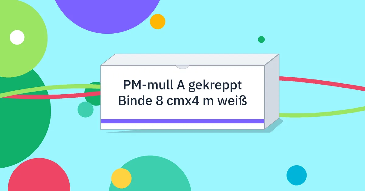 Symbolbild: Packung mit der Aufschrift PM-mull A gekreppt Binde 8 cmx4 m weiß (PZN 18845554) – Verfügbarkeit und Bezug in Apotheken in Frankfurt am Main