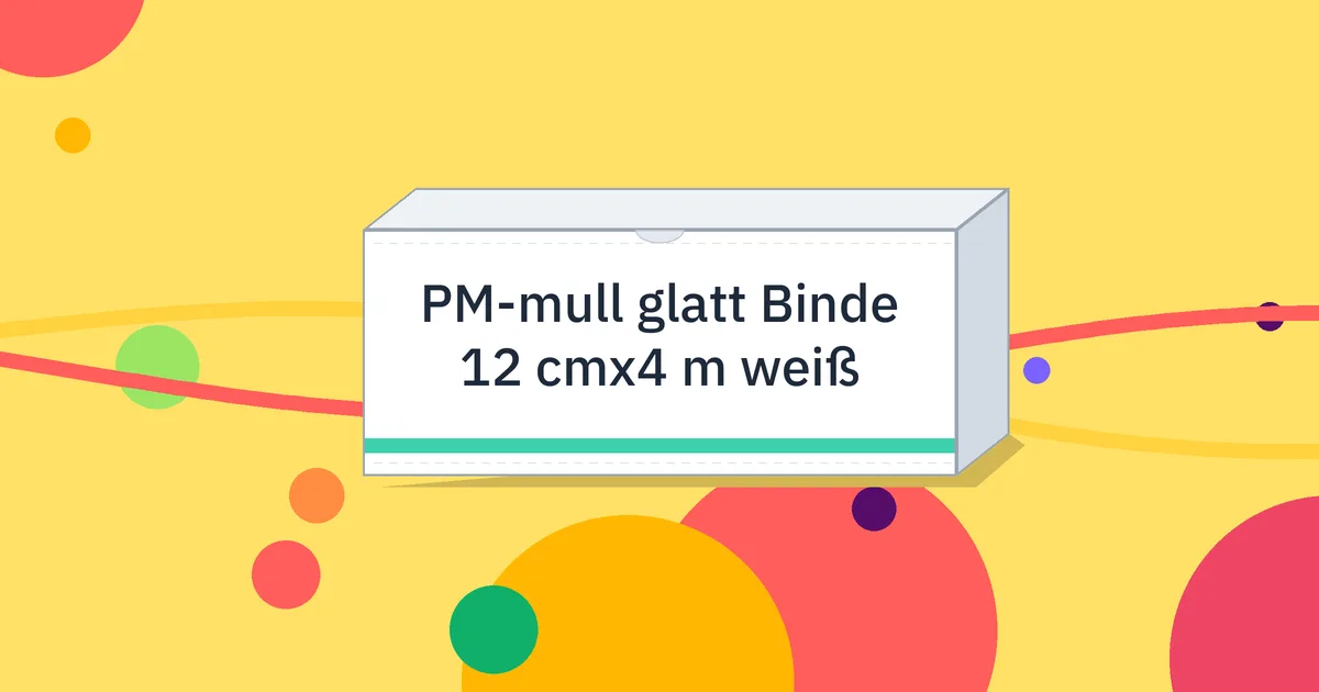 Symbolbild: Packung mit der Aufschrift PM-mull glatt Binde 12 cmx4 m weiß (PZN 18845169) – Verfügbarkeit und Bezug in Apotheken in Frankfurt am Main