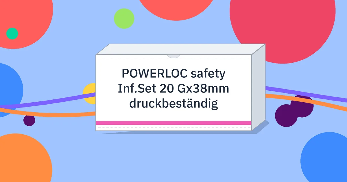 Symbolbild: Packung mit der Aufschrift POWERLOC safety Inf.Set 20 Gx38mm druckbeständig (PZN 18816713) – Verfügbarkeit und Bezug in Apotheken in Frankfurt am Main