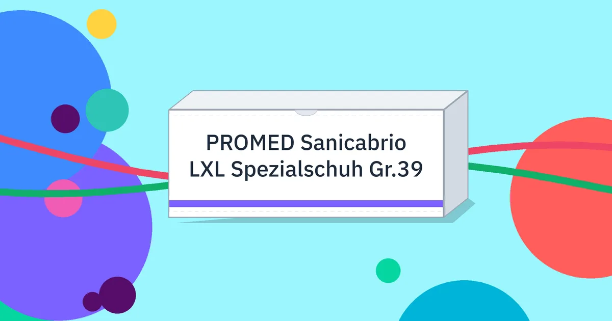 Symbolbild: Packung mit der Aufschrift PROMED Sanicabrio LXL Spezialschuh Gr.39 (PZN 05481872) – Verfügbarkeit und Bezug in Apotheken in Frankfurt am Main