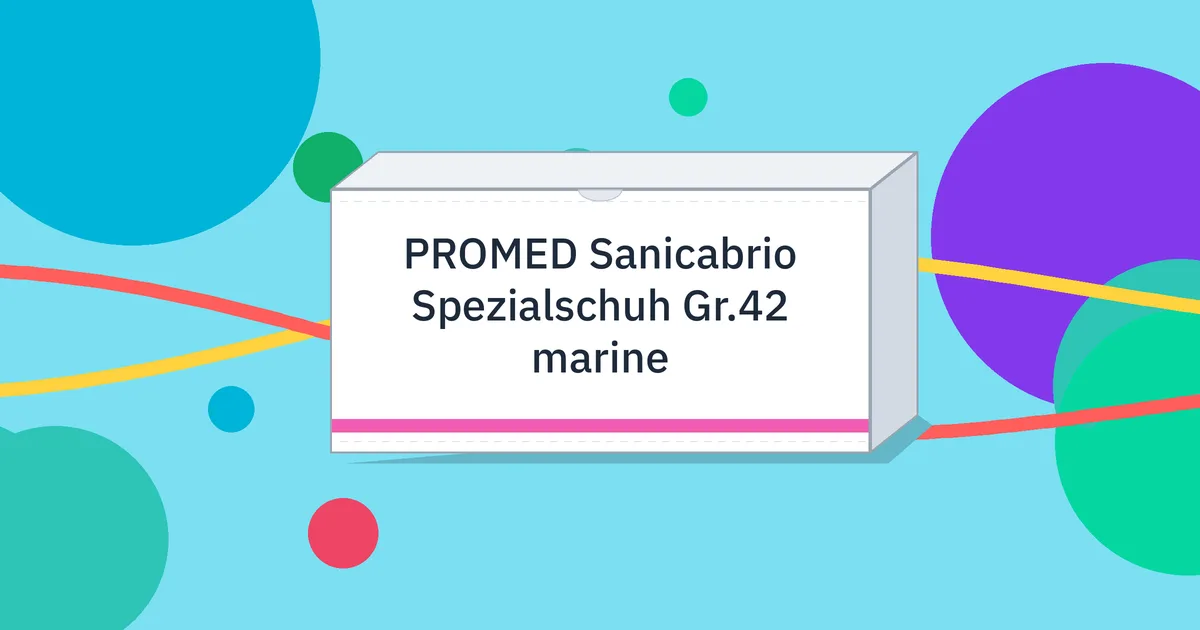 Symbolbild: Packung mit der Aufschrift PROMED Sanicabrio Spezialschuh Gr.42 marine (PZN 19274384) – Verfügbarkeit und Bezug in Apotheken in Frankfurt am Main