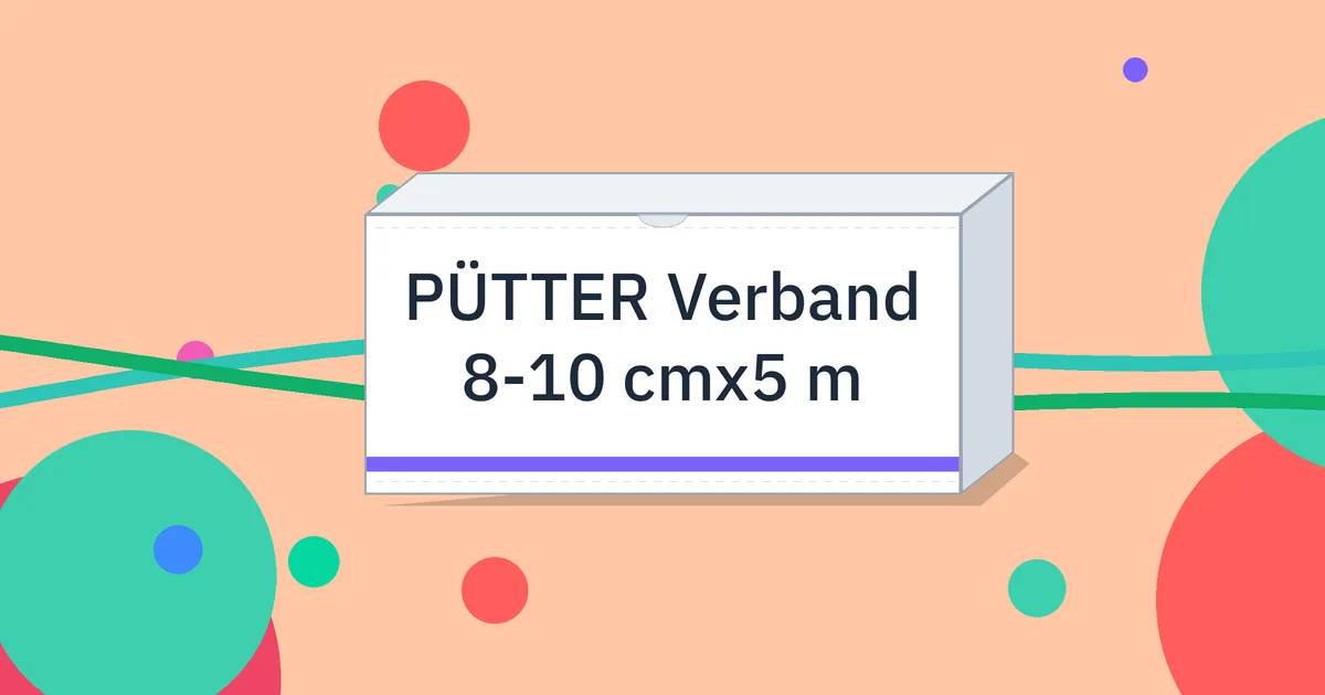 Symbolbild: Packung mit der Aufschrift PÜTTER Verband 8-10 cmx5 m (PZN 19347002) – Verfügbarkeit und Bezug in Apotheken in Frankfurt am Main
