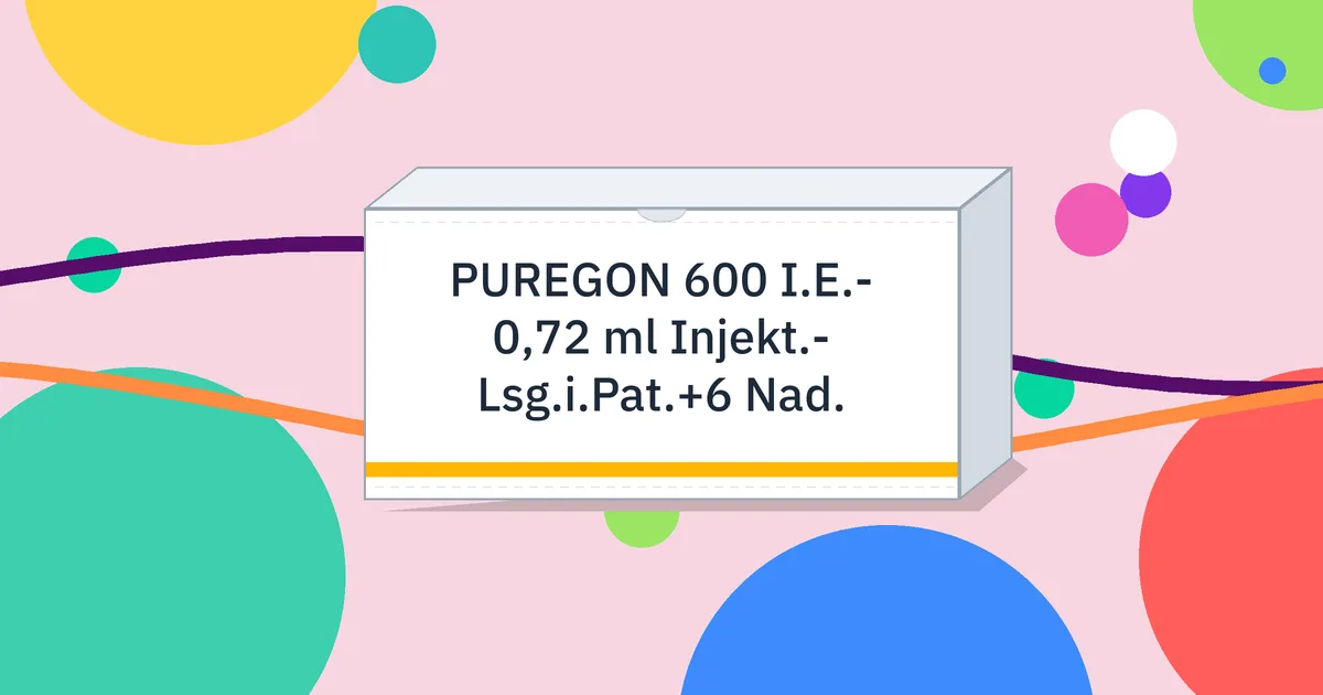 Symbolbild: Packung mit der Aufschrift PUREGON 600 I.E.-0,72 ml Injekt.-Lsg.i.Pat.+6 Nad. (PZN 11616164) – Verfügbarkeit und Bezug in Apotheken in Frankfurt am Main