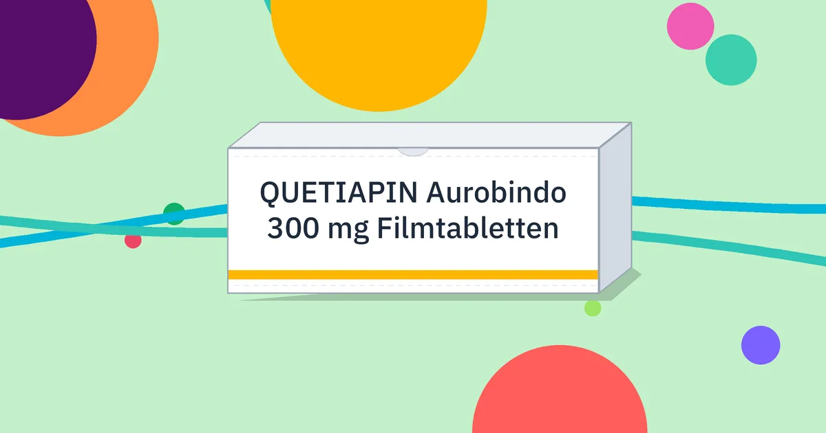 Symbolbild: Packung mit der Aufschrift QUETIAPIN Aurobindo 300 mg Filmtabletten (PZN 01341140) – Verfügbarkeit und Bezug in Apotheken in Frankfurt am Main