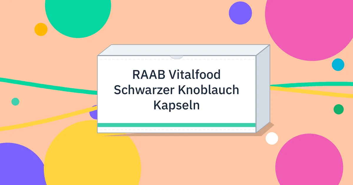 Symbolbild: Packung mit der Aufschrift RAAB Vitalfood Schwarzer Knoblauch Kapseln (PZN 19304760) – Verfügbarkeit und Bezug in Apotheken in Frankfurt am Main