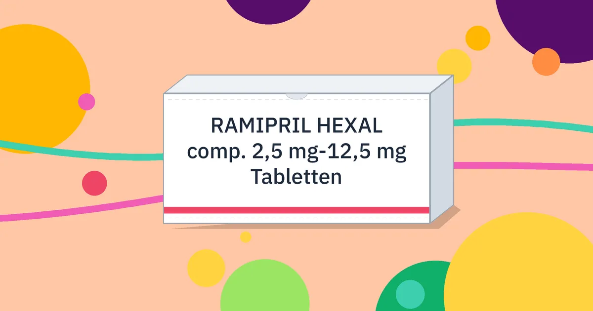 Symbolbild: Packung mit der Aufschrift RAMIPRIL HEXAL comp. 2,5 mg-12,5 mg Tabletten (PZN 00762419) – Verfügbarkeit und Bezug in Apotheken in Frankfurt am Main