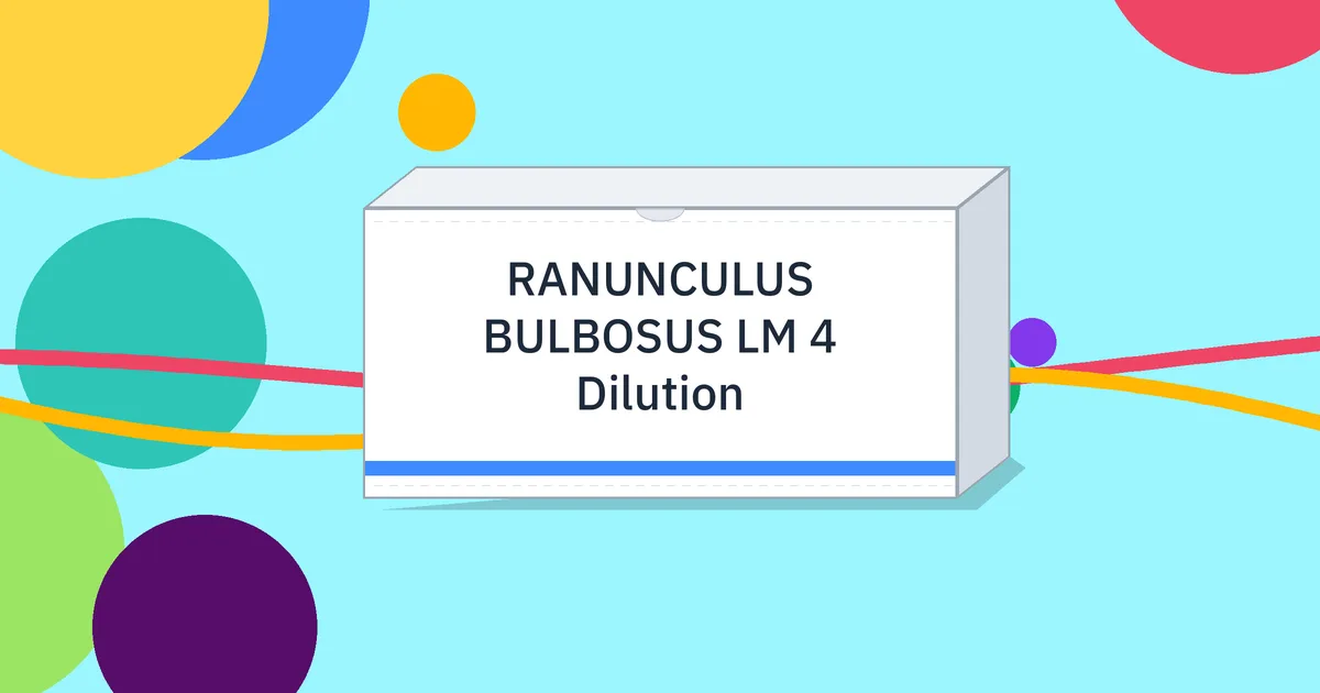 Symbolbild: Packung mit der Aufschrift RANUNCULUS BULBOSUS LM 4 Dilution (PZN 13046185) – Verfügbarkeit und Bezug in Apotheken in Frankfurt am Main
