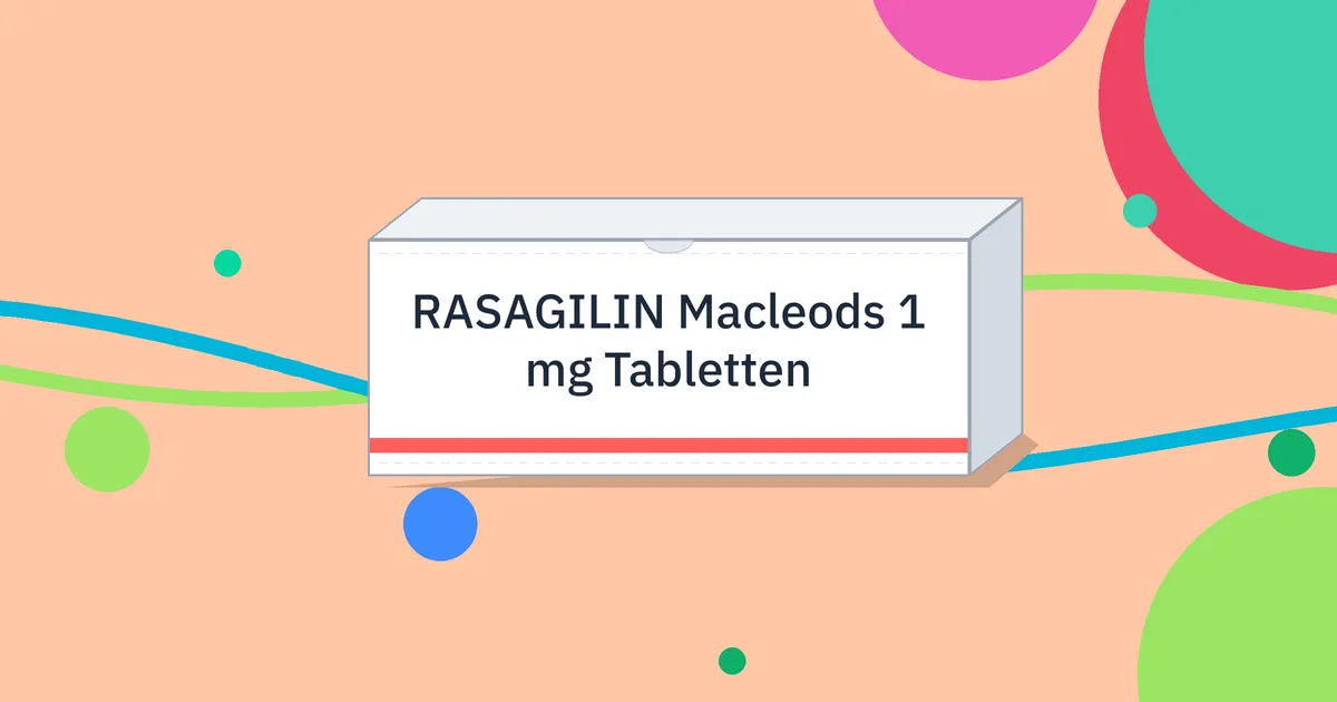 Symbolbild: Packung mit der Aufschrift RASAGILIN Macleods 1 mg Tabletten (PZN 20163520) – Verfügbarkeit und Bezug in Apotheken in Frankfurt am Main