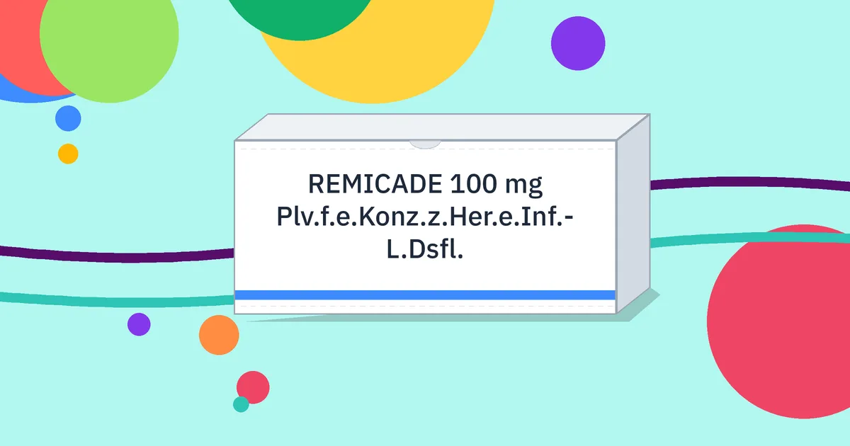 Symbolbild: Packung mit der Aufschrift REMICADE 100 mg Plv.f.e.Konz.z.Her.e.Inf.-L.Dsfl. (PZN 15390082) – Verfügbarkeit und Bezug in Apotheken in Frankfurt am Main