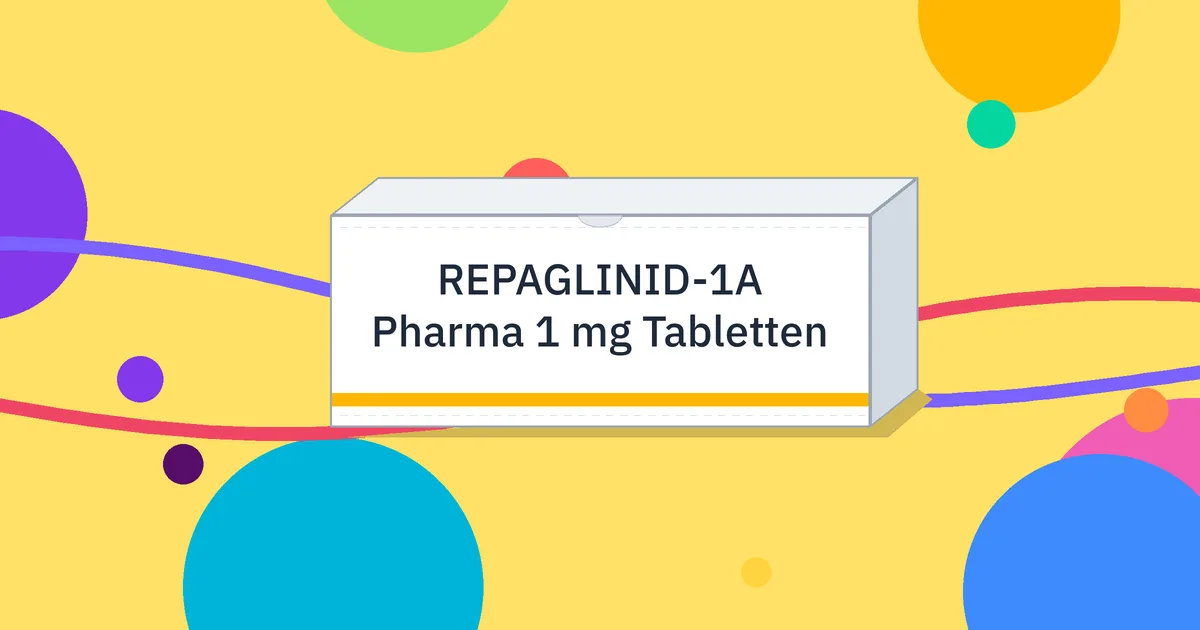 Symbolbild: Packung mit der Aufschrift REPAGLINID-1A Pharma 1 mg Tabletten (PZN 09121194) – Verfügbarkeit und Bezug in Apotheken in Frankfurt am Main