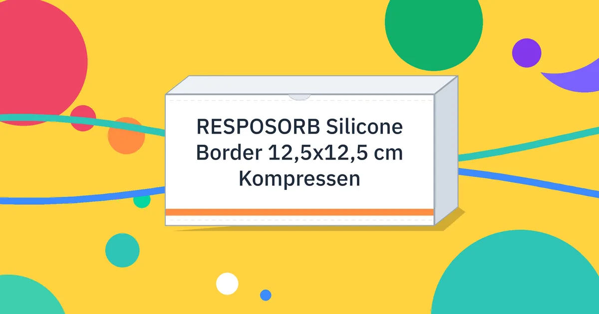 Symbolbild: Packung mit der Aufschrift RESPOSORB Silicone Border 12,5x12,5 cm Kompressen (PZN 12484859) – Verfügbarkeit und Bezug in Apotheken in Frankfurt am Main
